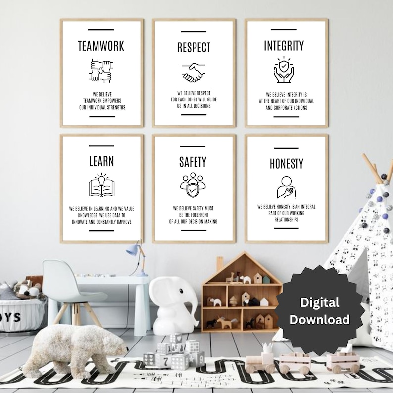 6 Company Core Values Inspirational Wall Art Canvas Print, Teamwork ...