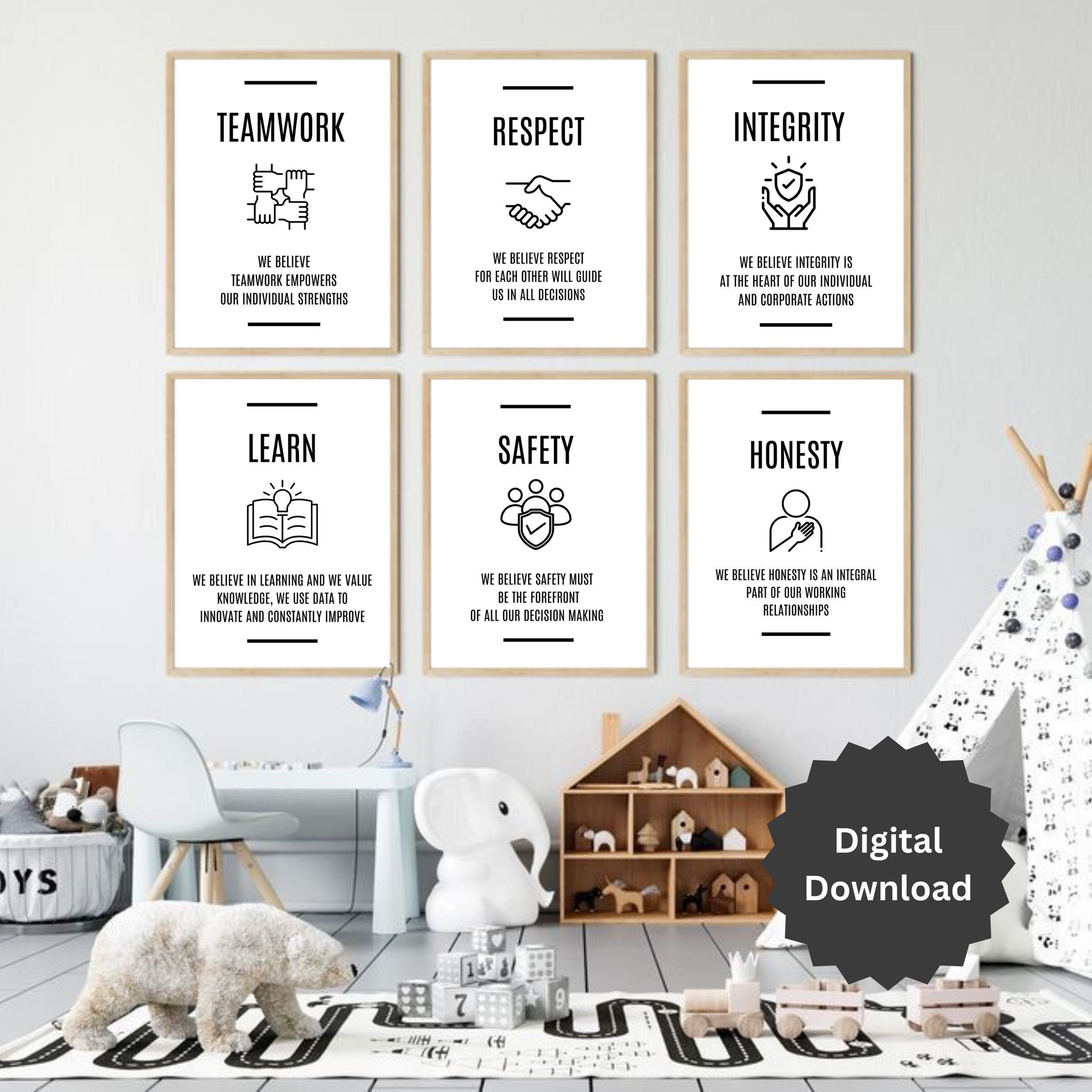 6 Company Core Values Inspirational Wall Art Canvas Print, Teamwork ...