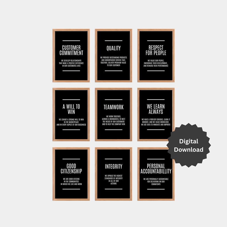 9 Company Core Values Inspirational Wall Art Canvas Print, Teamwork ...