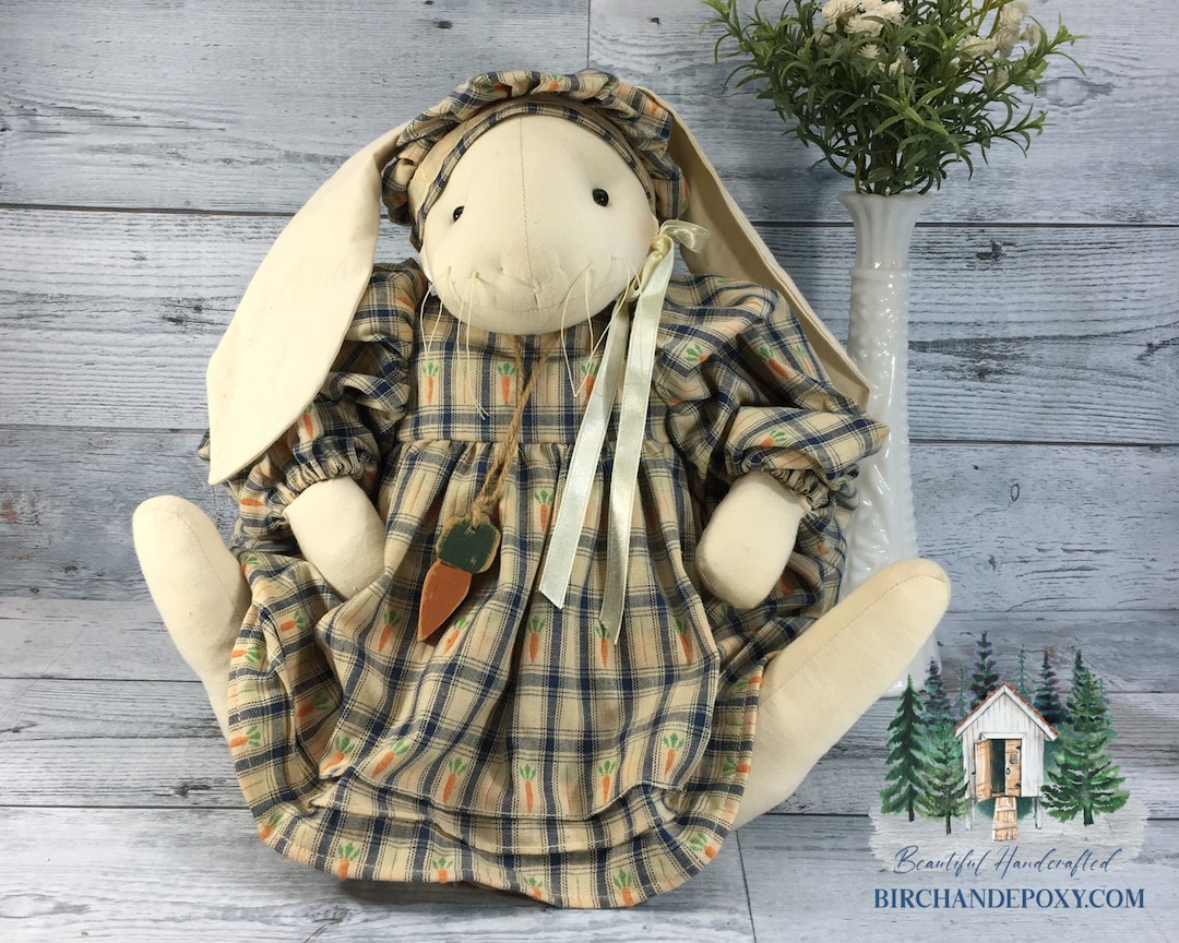 Handmade Folk Art Stuffed Bunny Rabbit - Cute Rabbit Plush Toy - Made ...