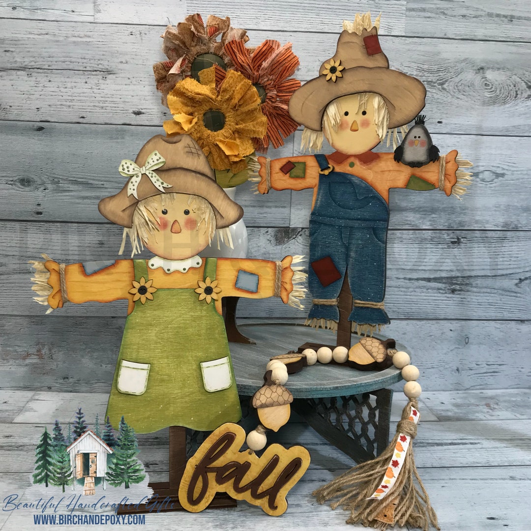 Hand-painted Fall Shelf Sitter Decor - Adorable Autumn Scarecrow Accent ...