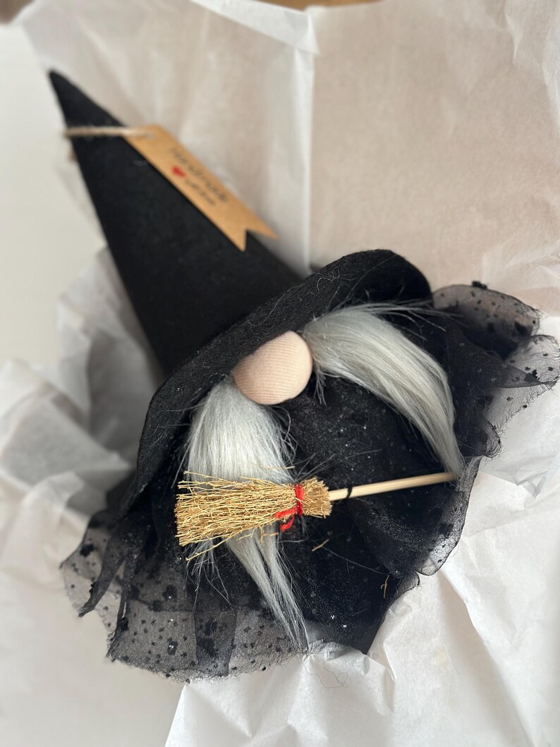 Halloween Witch Gnome With Broom, Spooky Autumn Decor - Etsy