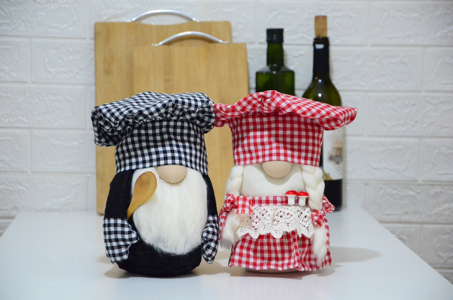 Gingham Chef Gnome Kitchen Gnome Couple Cook Gnome Kitchen - Etsy