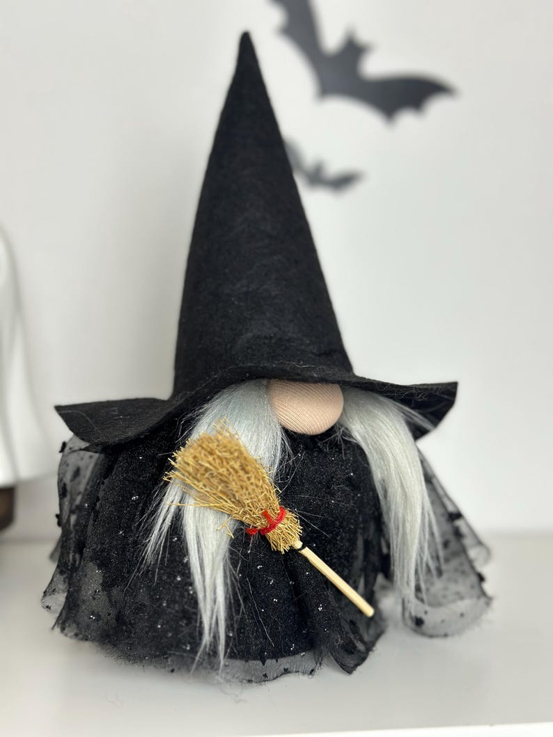 Halloween Witch Gnome With Broom, Spooky Autumn Decor - Etsy