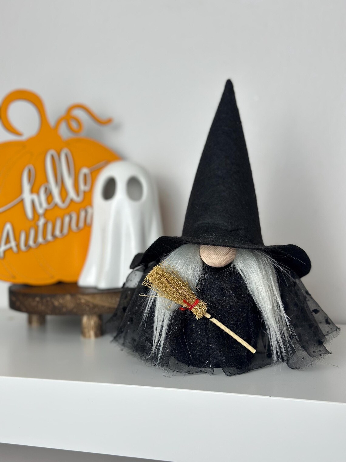 Halloween Witch Gnome With Broom Scary Autumn Decor Stuffed Halloween ...