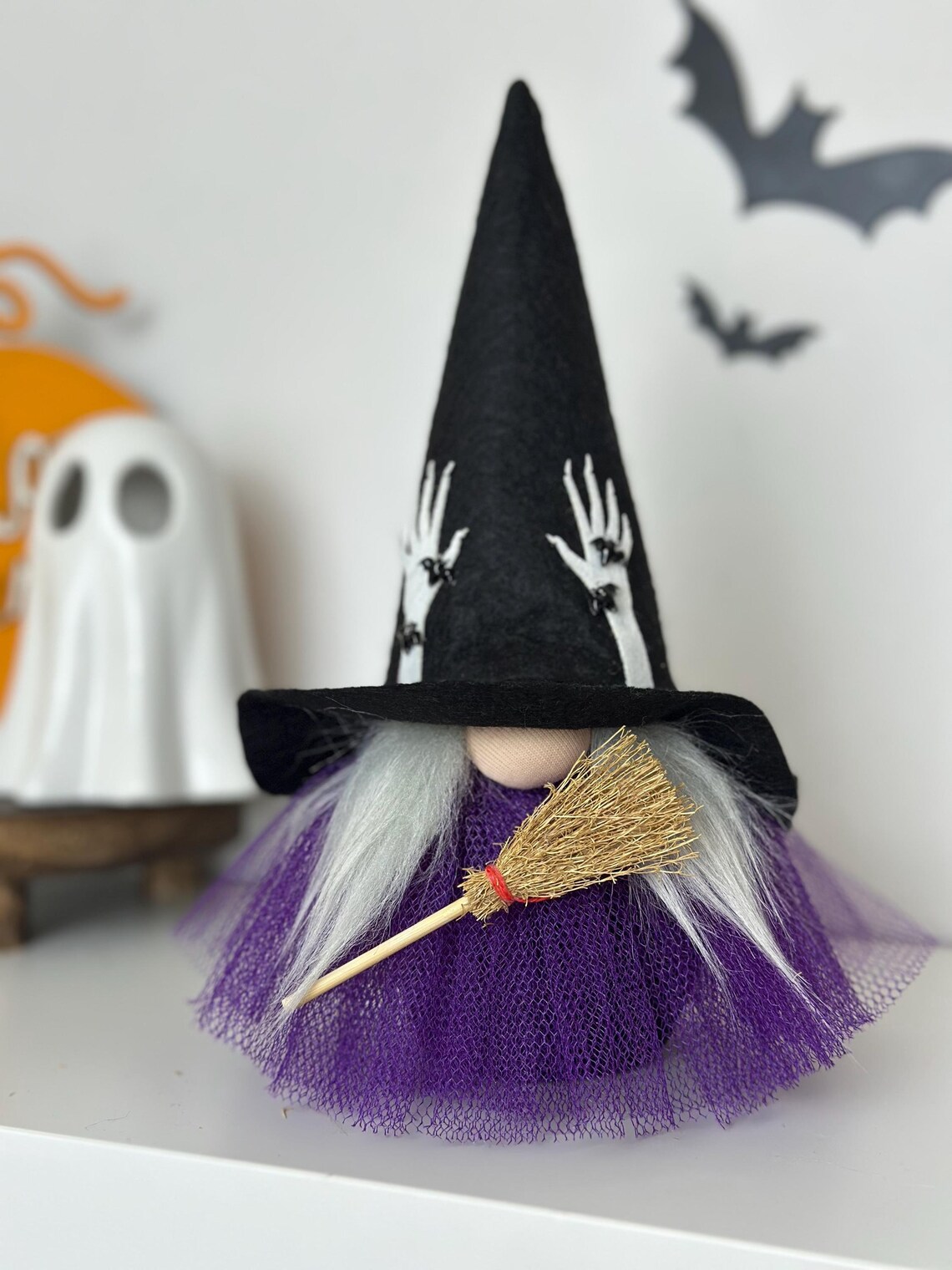 Halloween Witch Gnome With Broom Scary Autumn Decor Stuffed Halloween ...