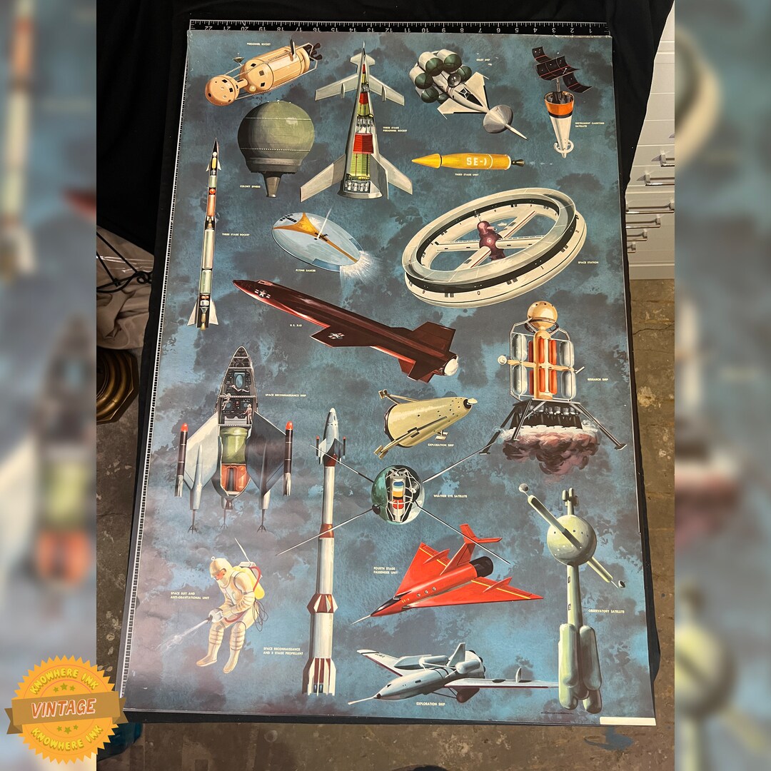 Vintage 1959 Space Age Educational 23x34 Poster Rocket Ship NASA Sci-fi ...