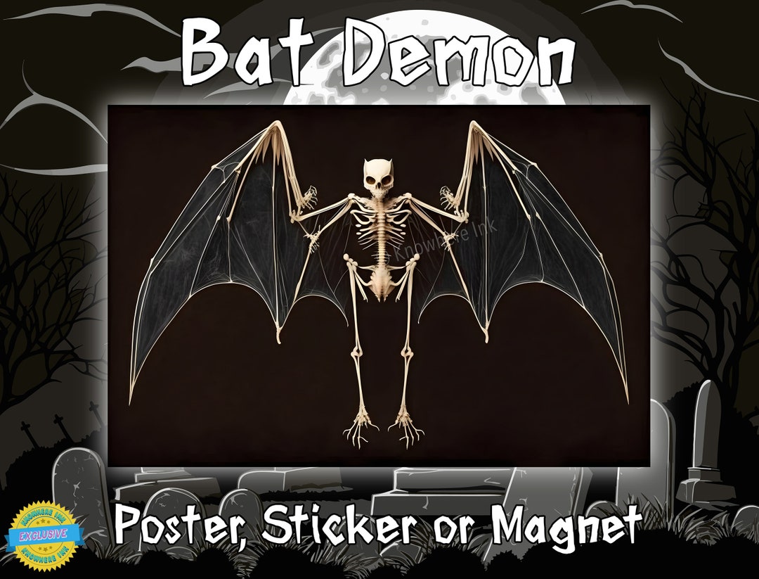 Bat Demon Bone Anatomy Poster, Print, Sticker or Magnet Art Halloween ...