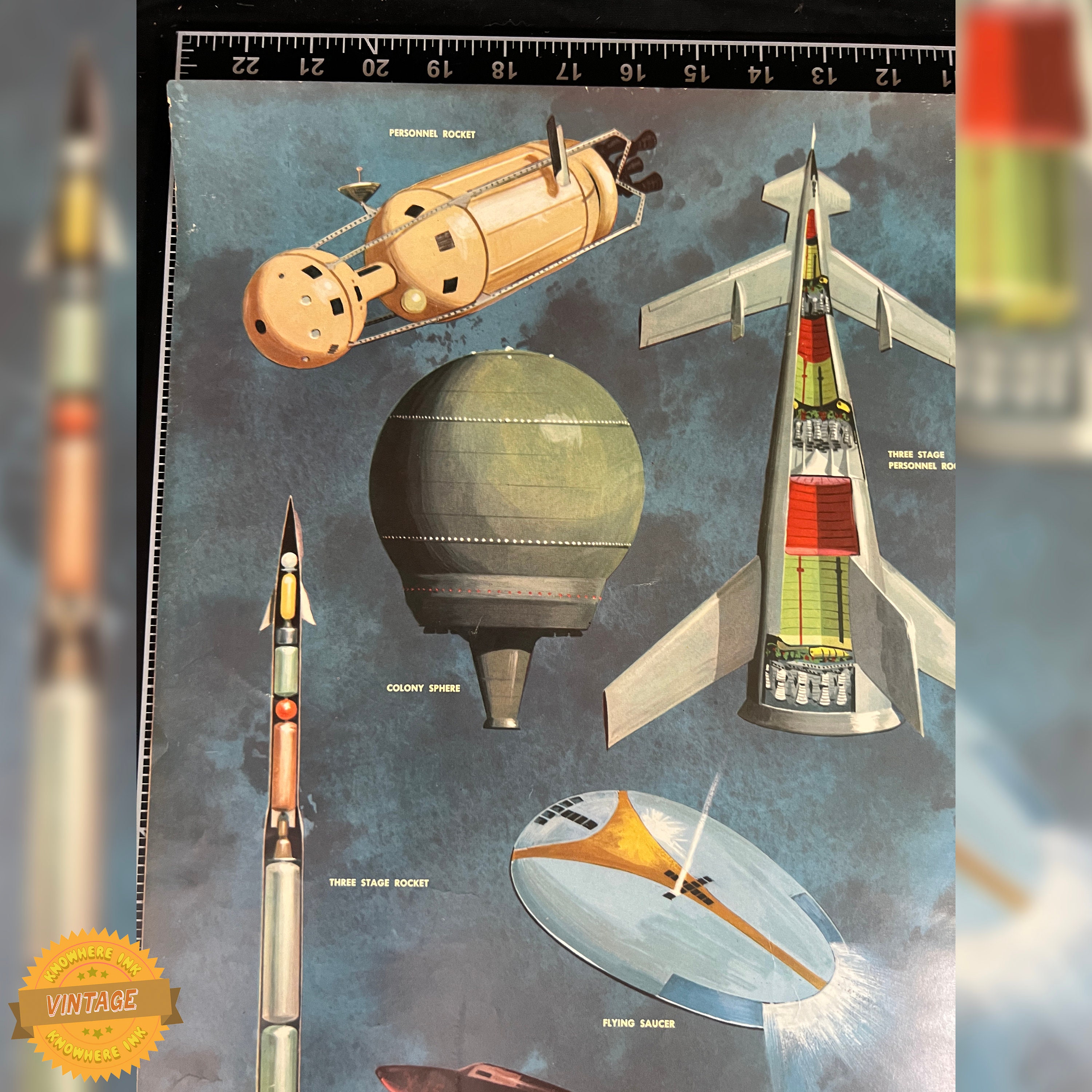 Vintage 1959 Space Age Educational 23x34 Poster Rocket Ship NASA Sci-fi ...