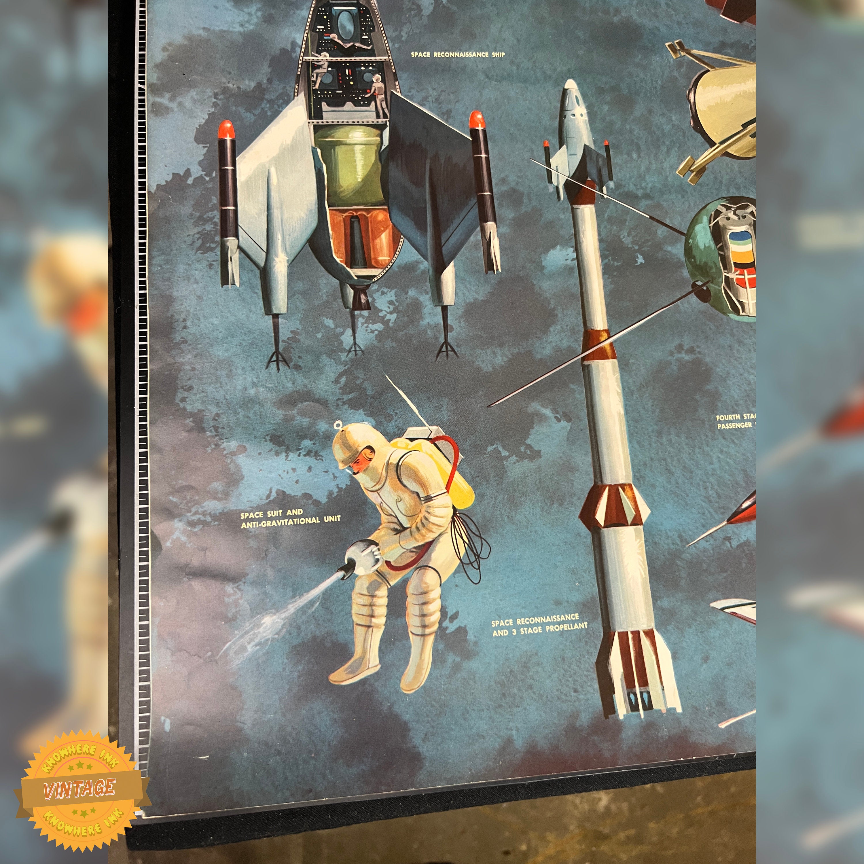 Vintage 1959 Space Age Educational 23x34 Poster Rocket Ship NASA Sci-fi ...