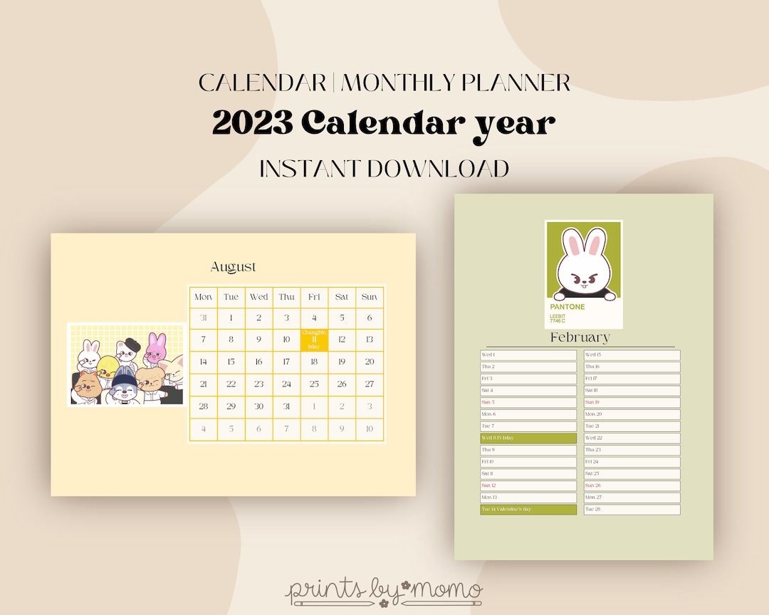 DIGITAL Calendar 2023 Stray Kids / SKZOO/ Printable / Monthly Planner ...