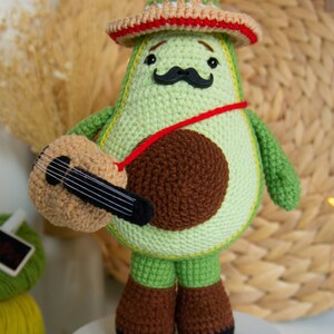 Avocado CROCHET PATTERN Mexican Avocado in Sombrero With Guitar ...