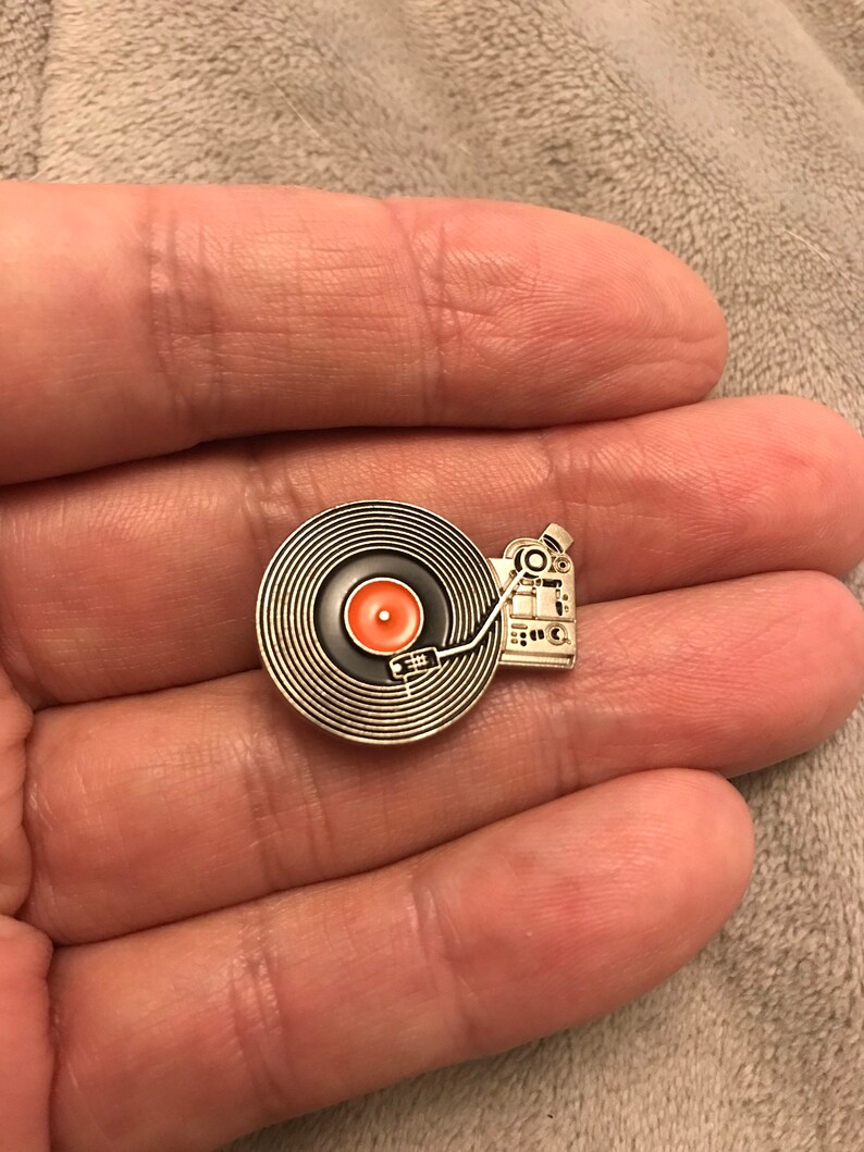 Black & Chrome Enamel Pin Badge. Record Player. LP. Disc | Etsy UK
