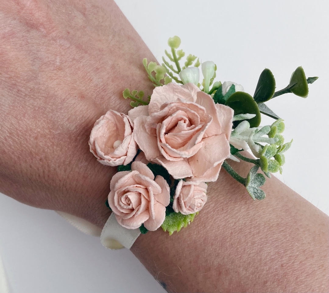 Small Flower Wrist Corsage / Bridesmaid Blush Pink Wrist Corsage / Prom ...