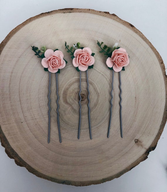 Flower hair pins hair flowers bridesmaid hair pins blush | Etsy