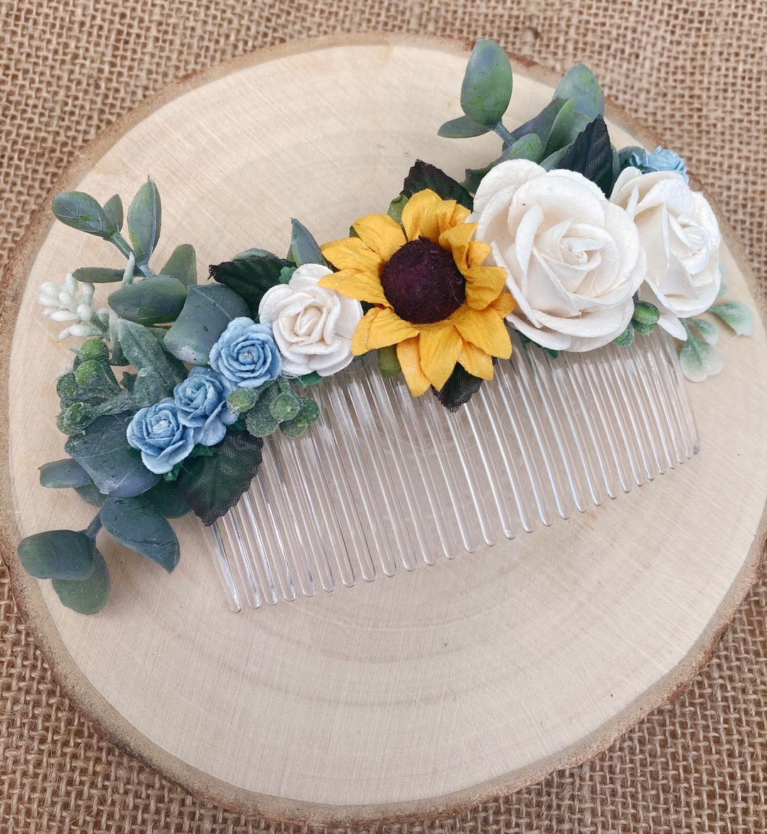 Flower Hair Comb, Bridal Hair Comb, Sunflower Hair Comb Bridesmaid Hair ...