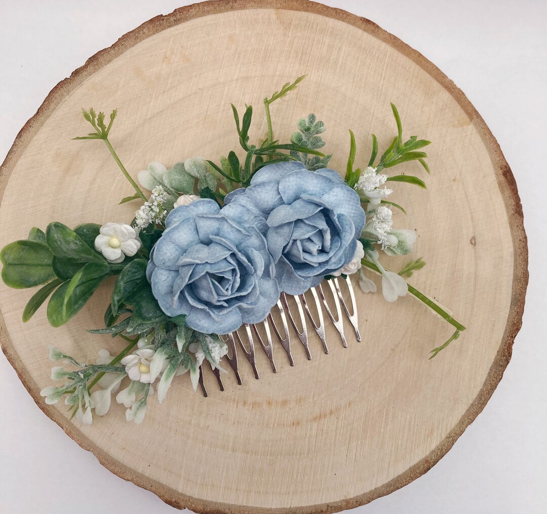 Dusky Blue Flower Hair Comb / Bridesmaid Bridal Floral Hair Piece ...