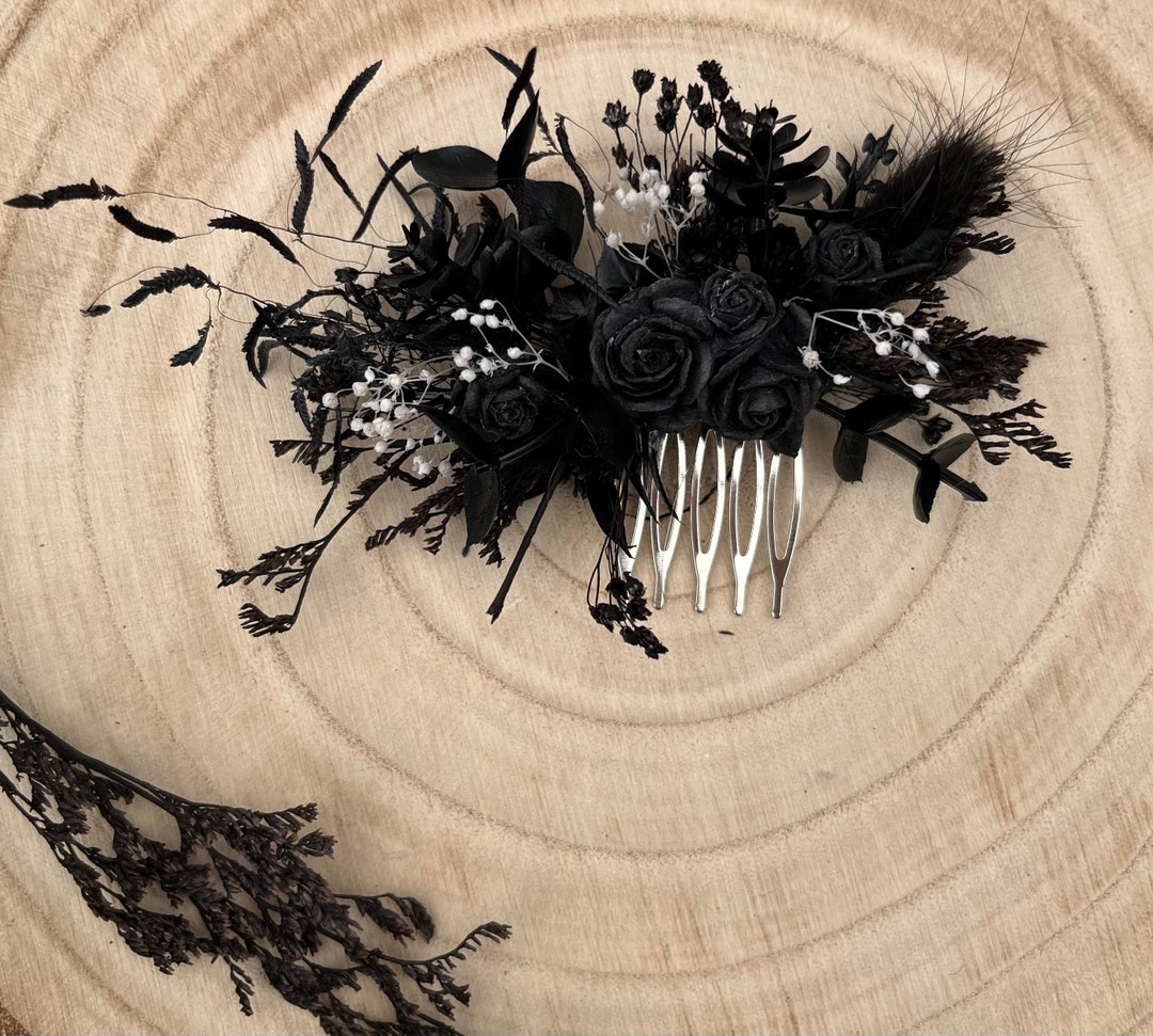 Black Flower Hair Comb / Bride Bridesmaid Hairpiece / Gothic Goth ...