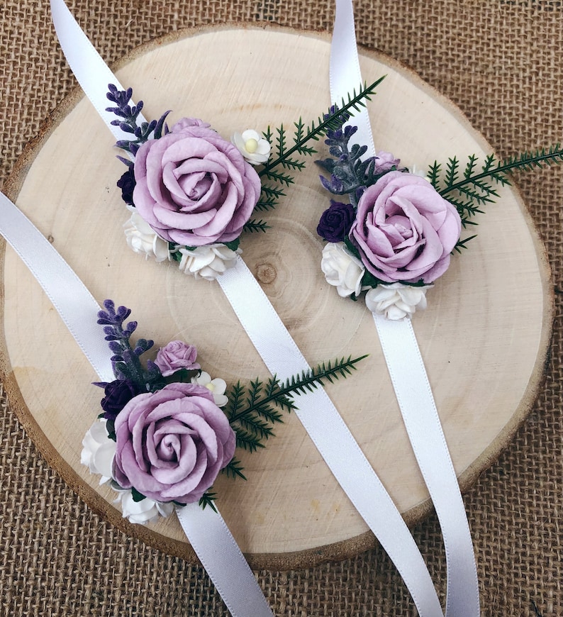 Small Wrist Corsage / Flower Wrist Corsage / Lilac Bridesmaid Wrist ...