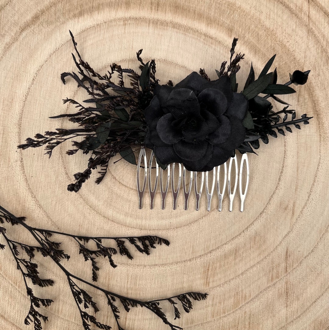 Black Flowers Hair Comb / Bride Bridesmaid Hairpiece / Gothic Goth ...