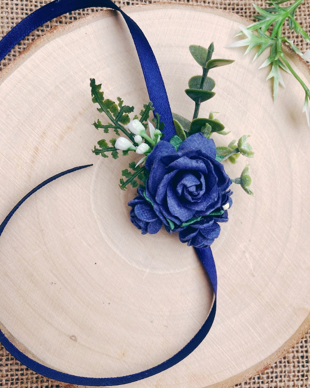 Navy Blue Small Wrist Corsage / Flower Wrist Corsage / Bridesmaid Wrist ...