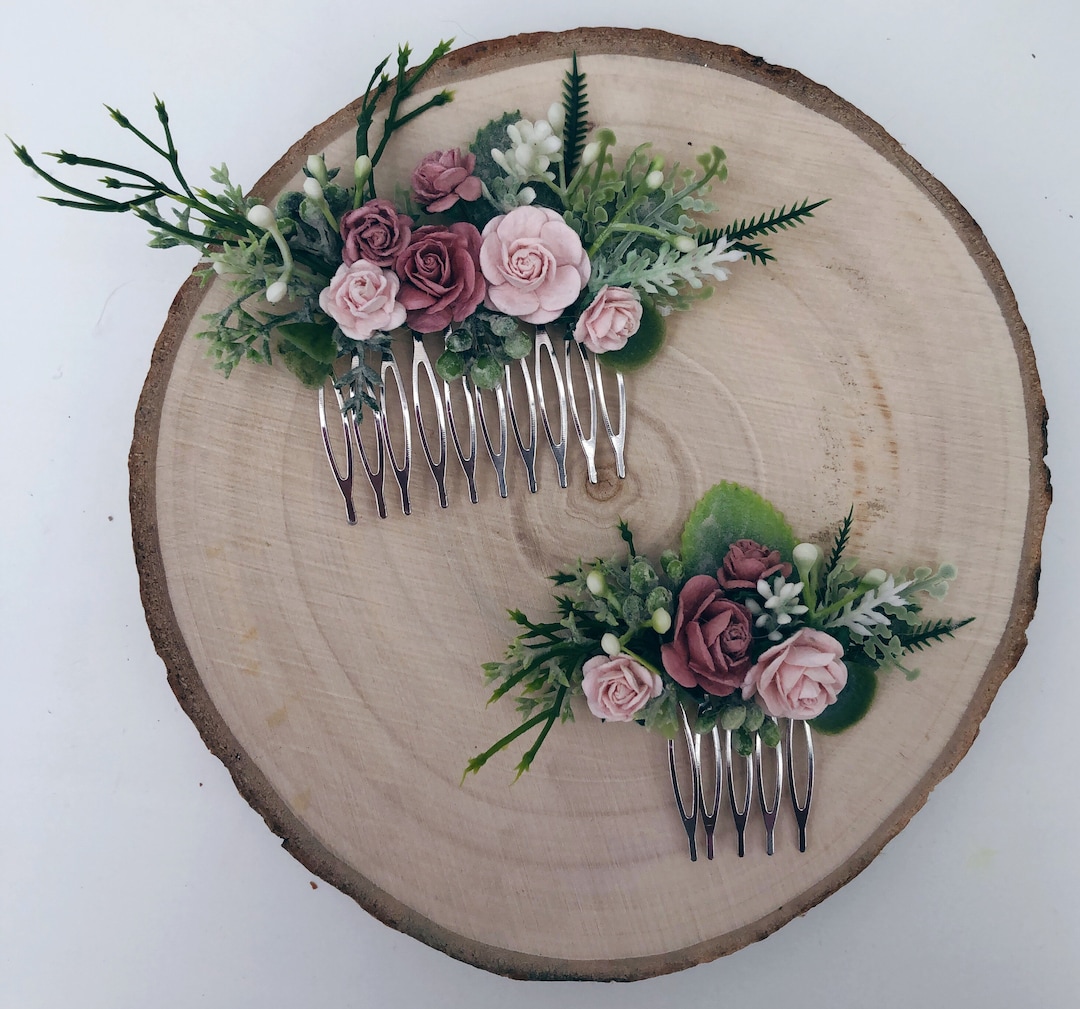 Blush Dusky Pink Flower Hair Comb / Bridesmaid Bridal Wedding Hair ...