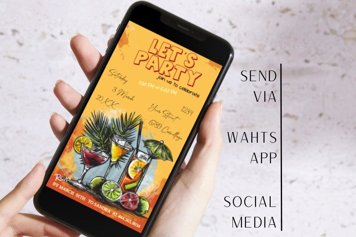 Invitation Card, Digital Download, Whatsapp Party, Mobile Invitation ...