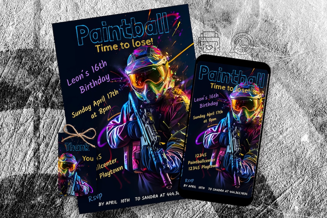 Digital Birthday Invitation Paintball, Shooting Party, Invitation Card ...