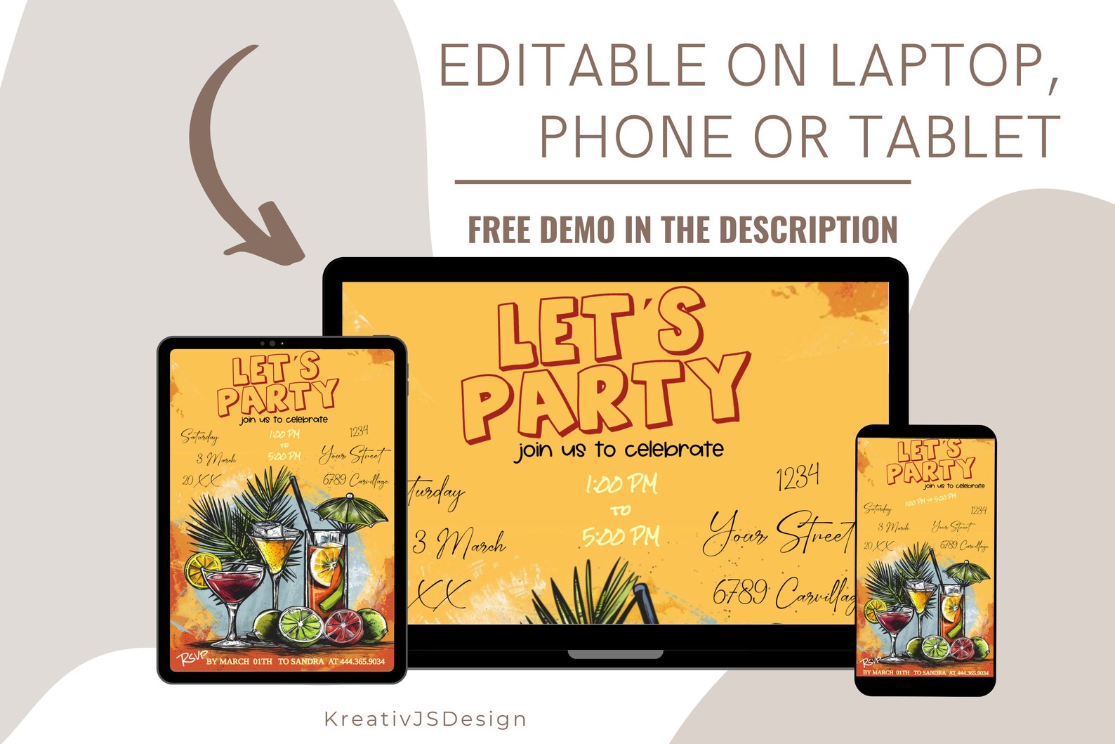 Invitation Card, Digital Download, Whatsapp Party, Mobile Invitation ...