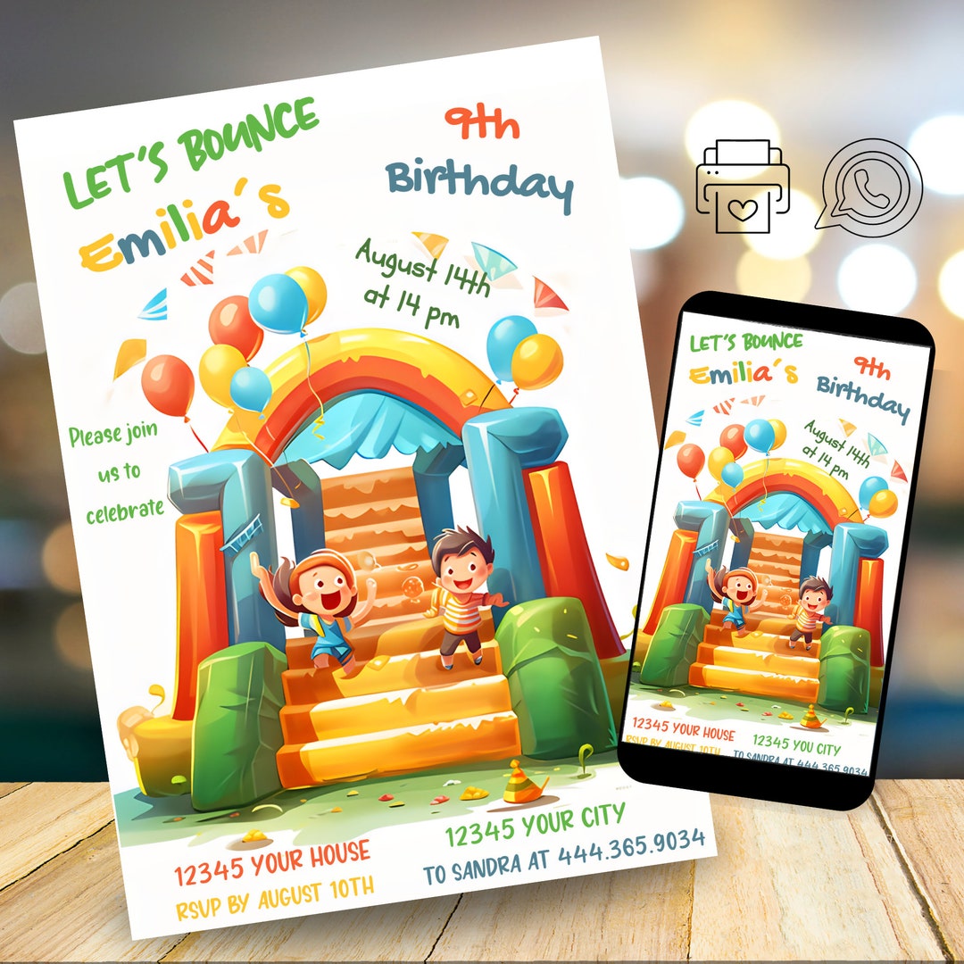 Bounce Birthday Invitation Template Editable Digital Download, Bounce ...
