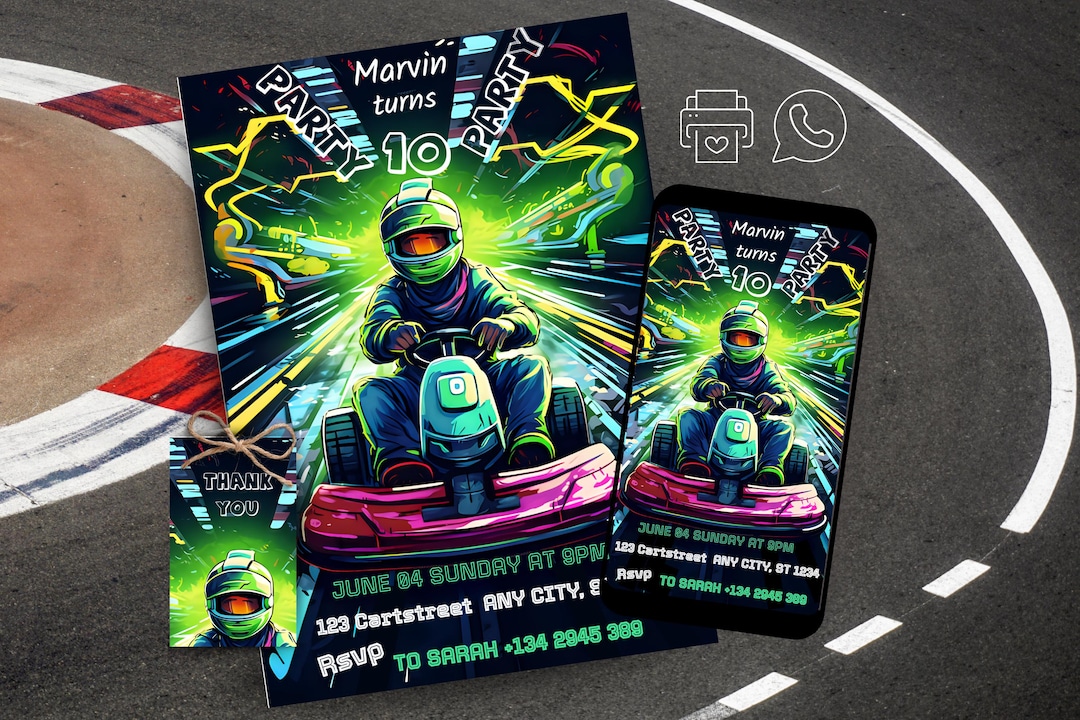 Go Kart Birthday Invitation Editable Digital Download, Go Kart Party ...