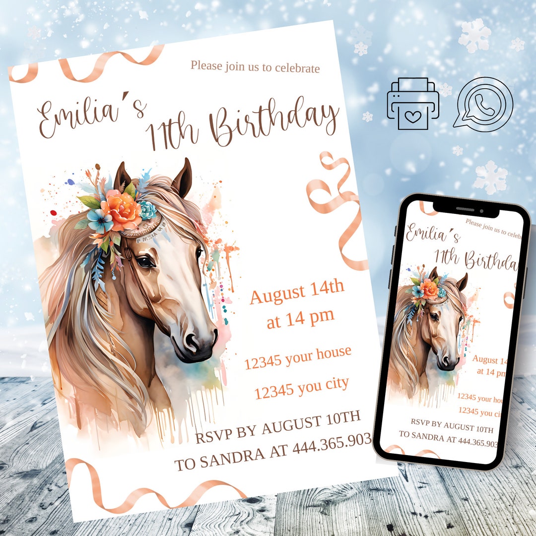 Horse Birthday Invitation Template Editable Digital Download Invitation ...
