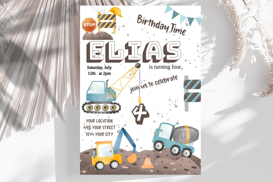 Construction Site Birthday Invitation, Excavator Party Invitation ...
