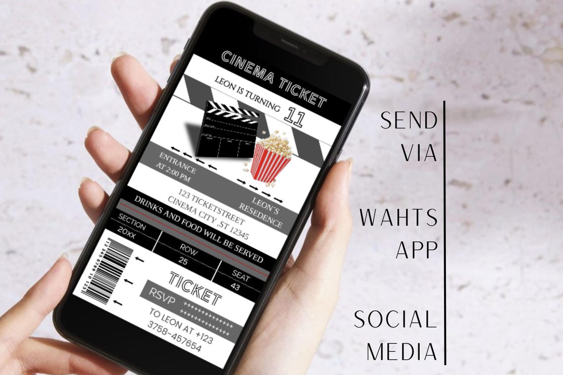 Cinema Birthday Invitation Editable, Cinema Visit Invitation, Voucher ...