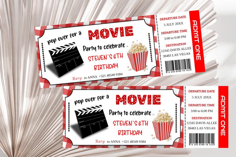 Cinema Birthday Invitation Editable, Cinema Visit Invitation, Voucher ...