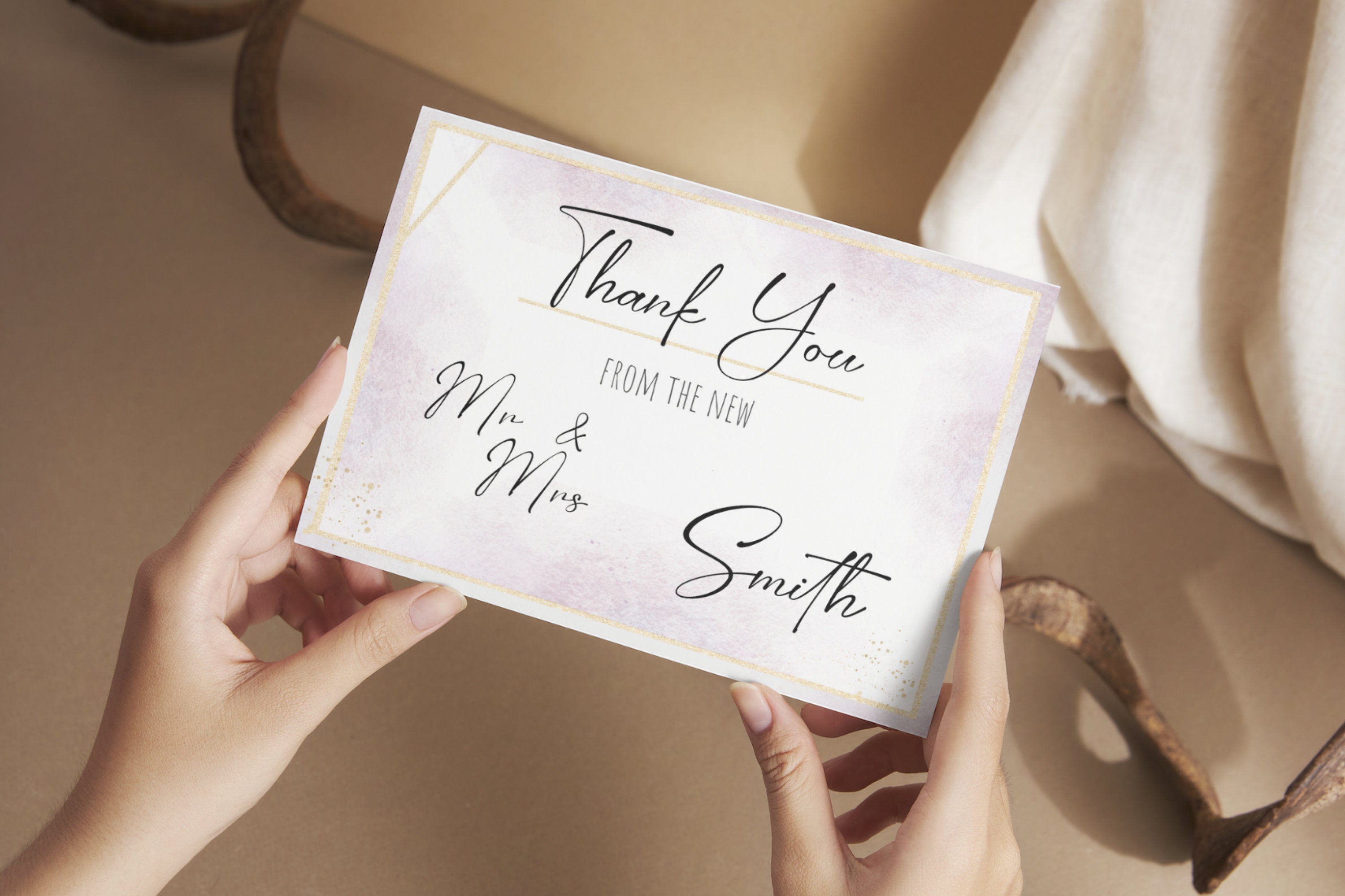 Template Thank You Card, Printable Wedding Thank You Card Download ...
