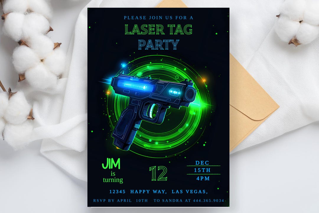 Laser Tag Birthday Invitation Editable, Boys/girls Birthday Invitation ...