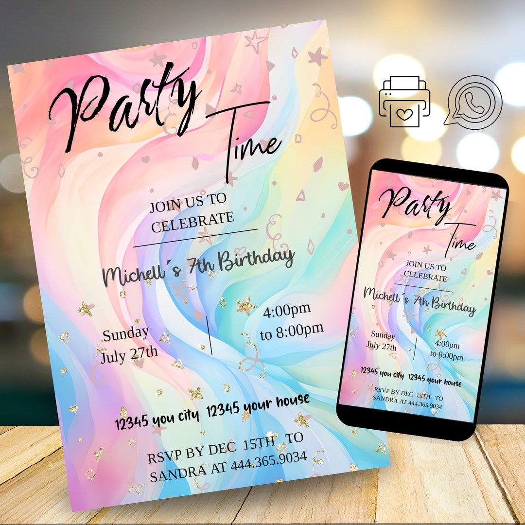 Invitation Card, Digital Download, Whatsapp Party, Mobile Invitation ...