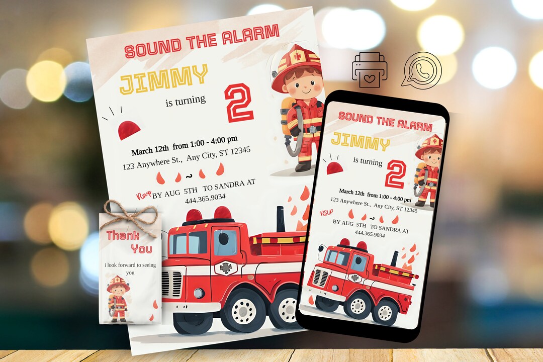 Digital Birthday Invitation Fire Department, Fireman Invitation Card ...