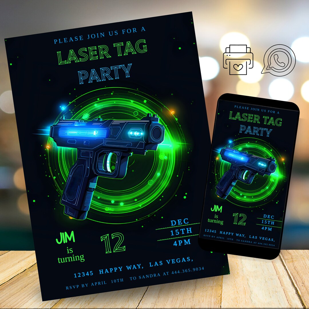 Laser Tag Birthday Invitation Editable Boys/girls Birthday - Etsy