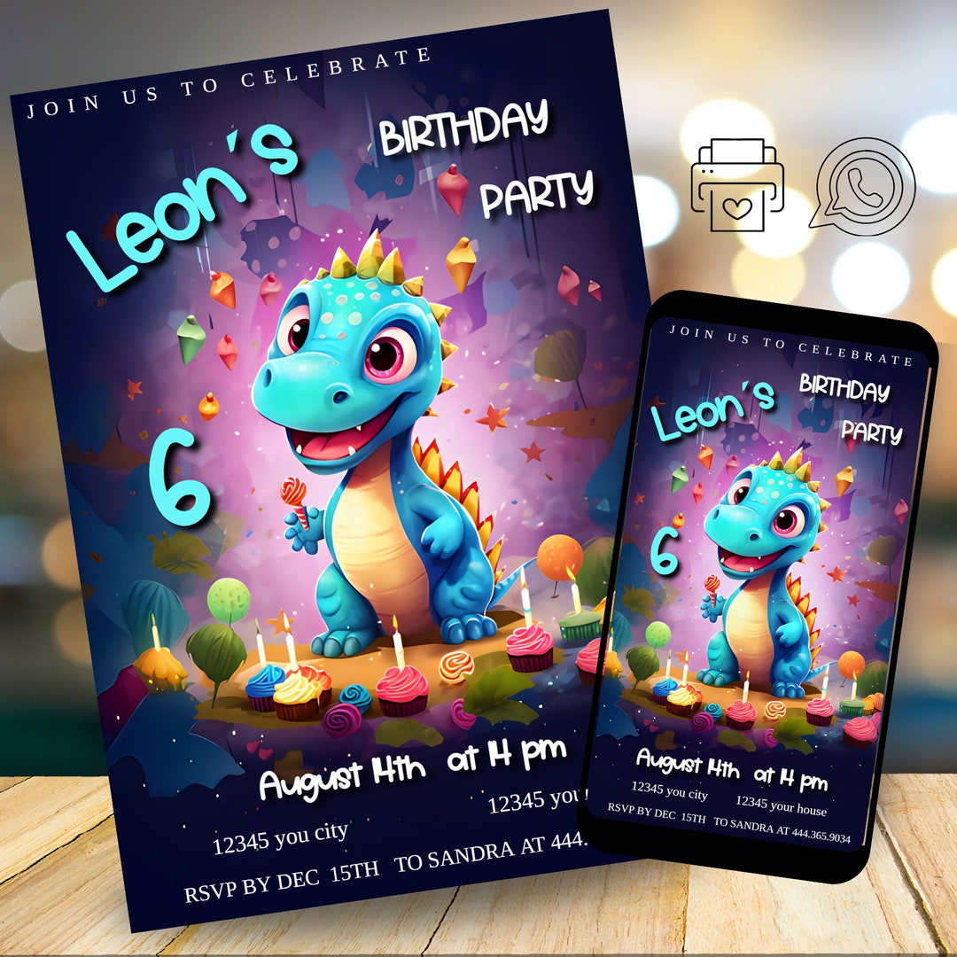 Dino Birthday Invitation Template Editable Digital Download, Dinosaur ...