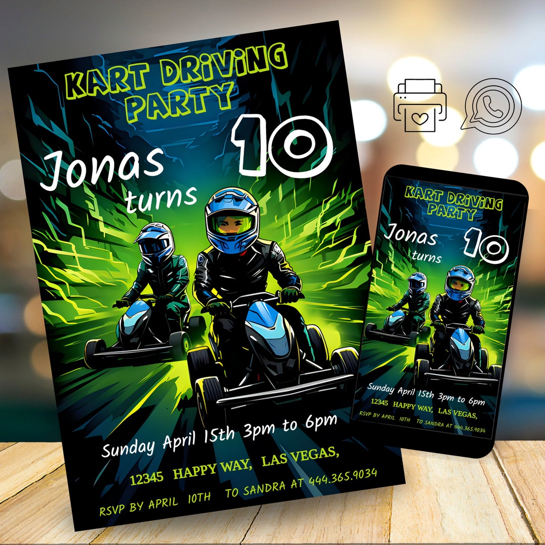 Go Kart Birthday Invitation Template Editable Digital Download, Go Kart ...