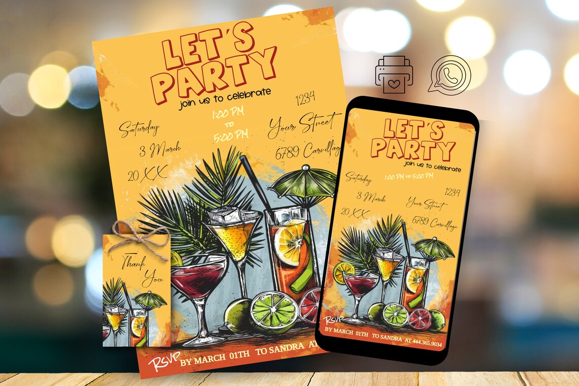 Invitation Card, Digital Download, Whatsapp Party, Mobile Invitation ...