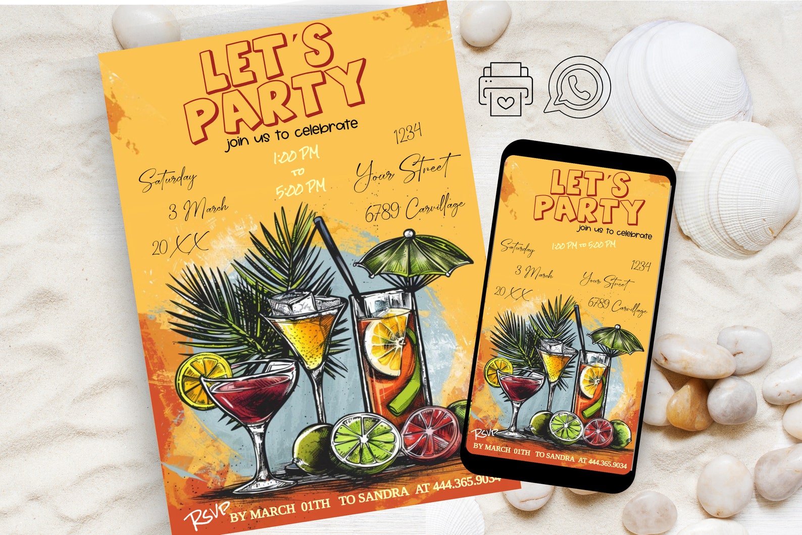 Invitation Card, Digital Download, Whatsapp Party, Mobile Invitation ...