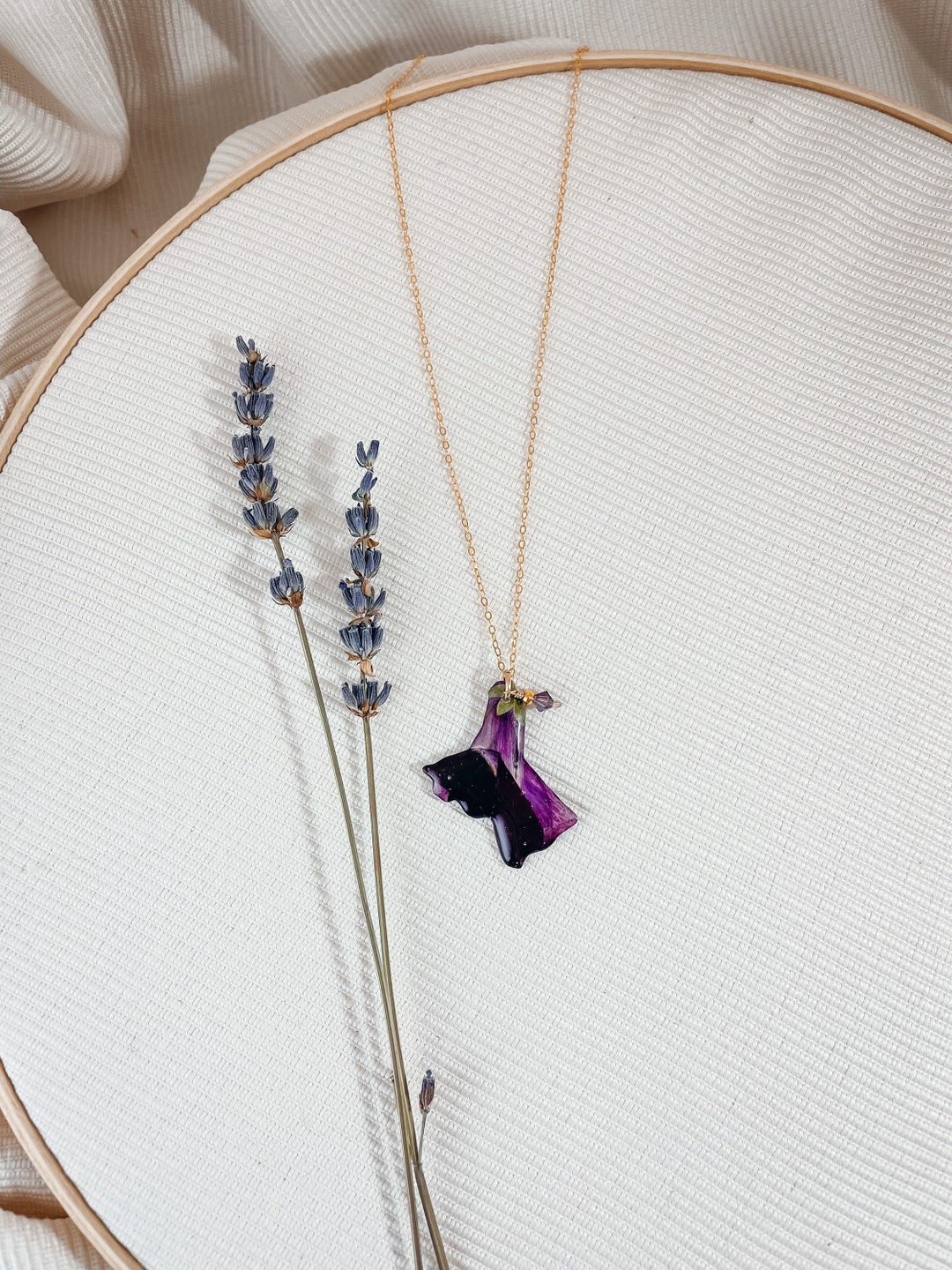 Real Snapdragon Blossom + Crystal Pendant on Chain• Resin Flower ...