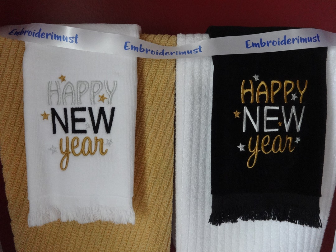 Happy New Year Fingertip Towel With Stars, Housewarming Gift for ...