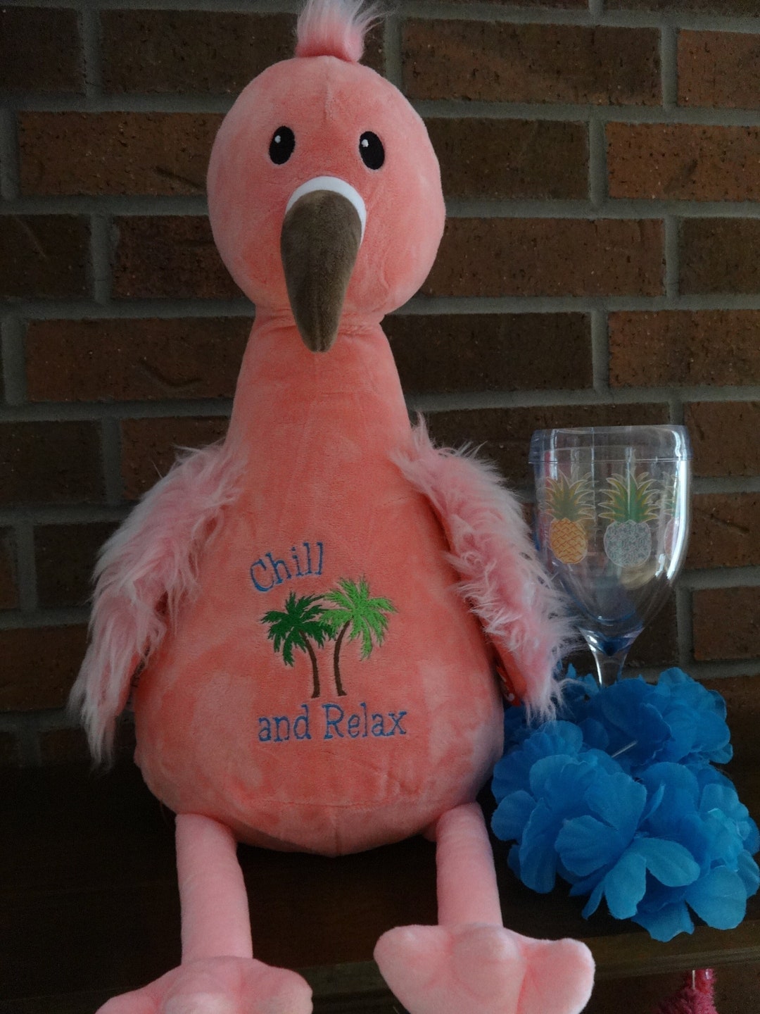 Personalized Stuffed Pink Flamingo, Chill Relax Palm Trees Tropical ...