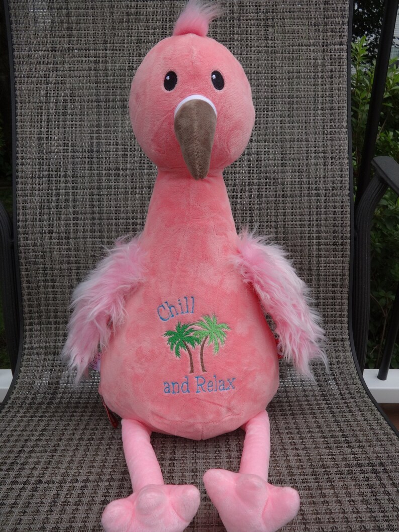 Personalized Stuffed Pink Flamingo, Chill Relax Palm Trees Tropical ...
