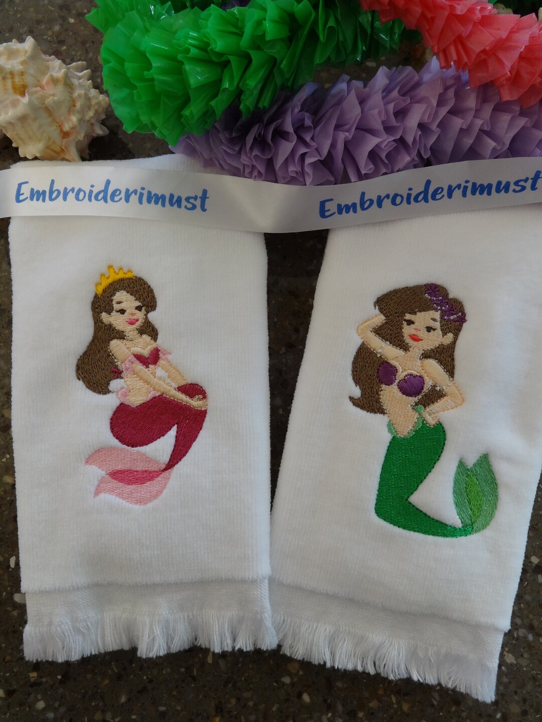 Embroidered Mermaid Fingertip Guest Towel, Tropical Decor, Housewarming ...