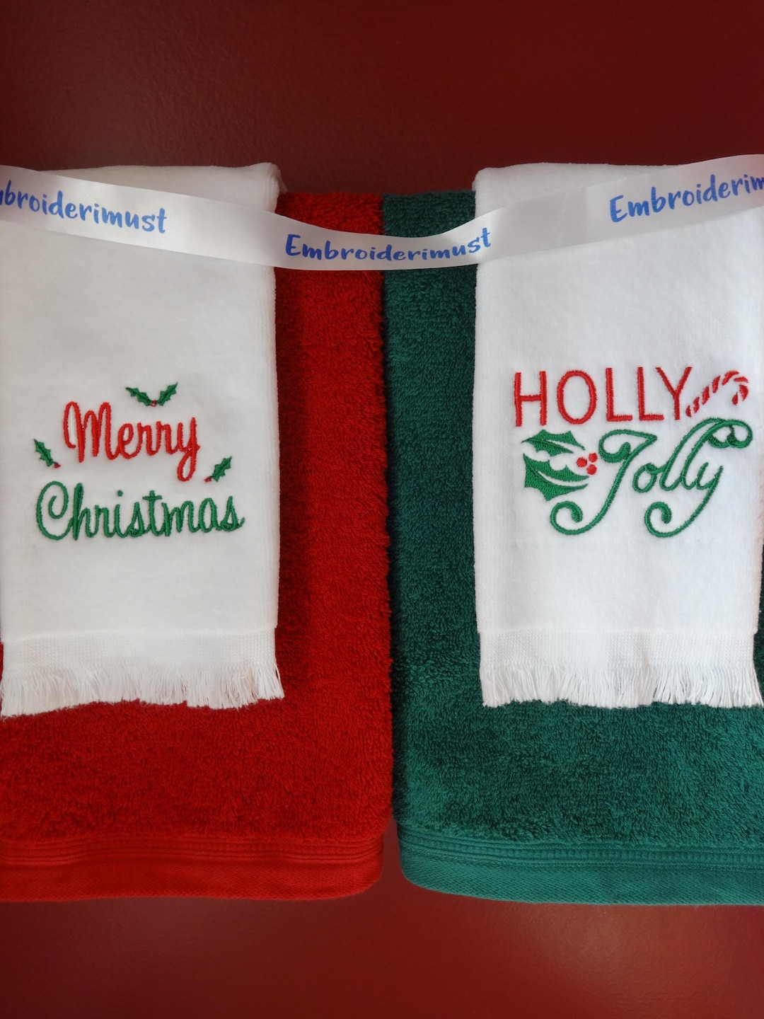 Embroidered Merry Christmas Fingertip Guest Towel, Holly Jolly Holiday ...